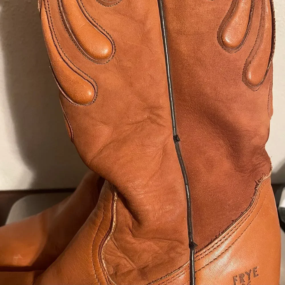 Frye | Shoes | Frye Bear Claw Cowgirl Western Block Heel Boots Cognac ...